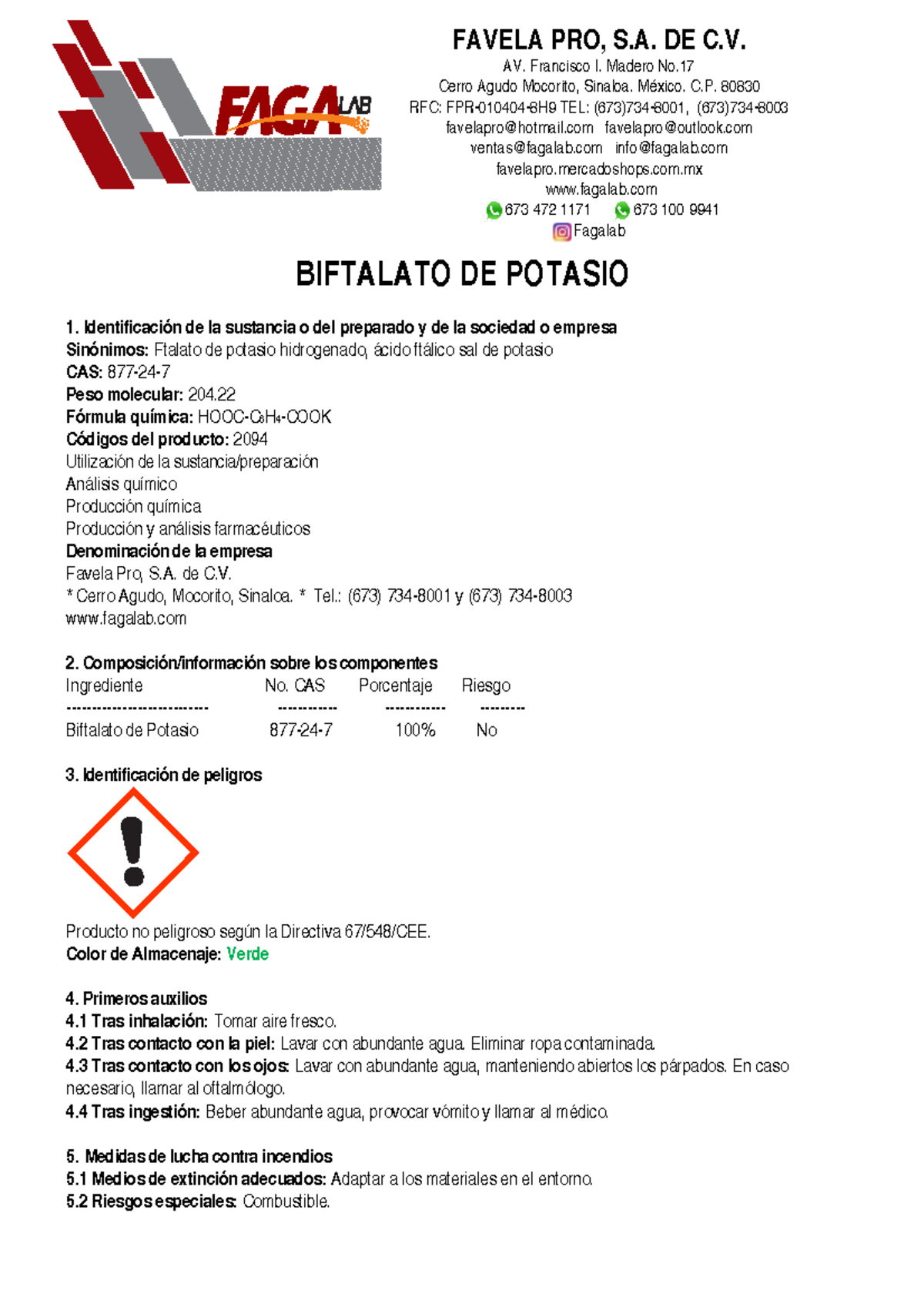 Biftalato-de-potasio - BIFTALATO DE POTASIO 1. IdentificaciÛn de la ...
