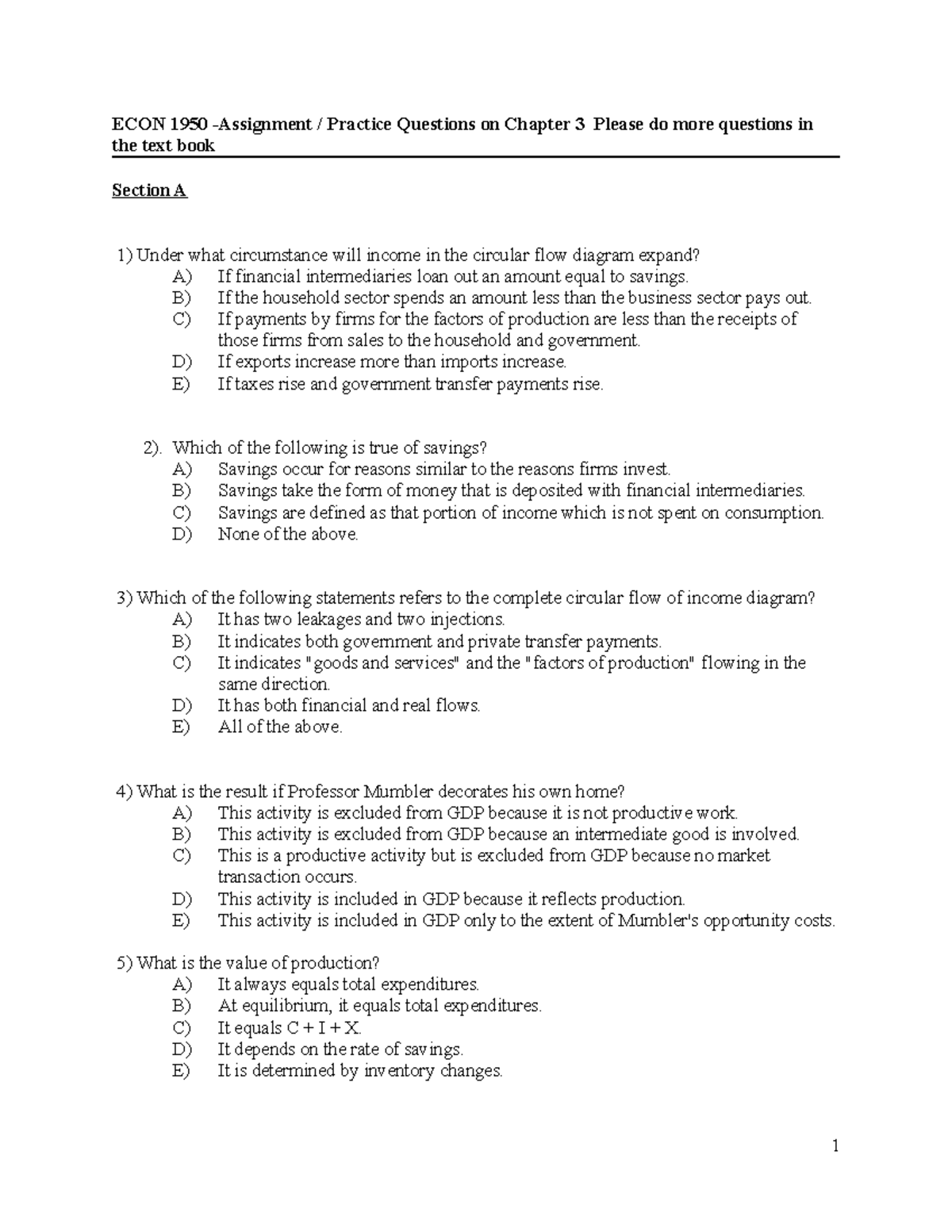 Chapter 3 - ECON 1950 -Assignment / Practice Questions on Chapter 3 ...
