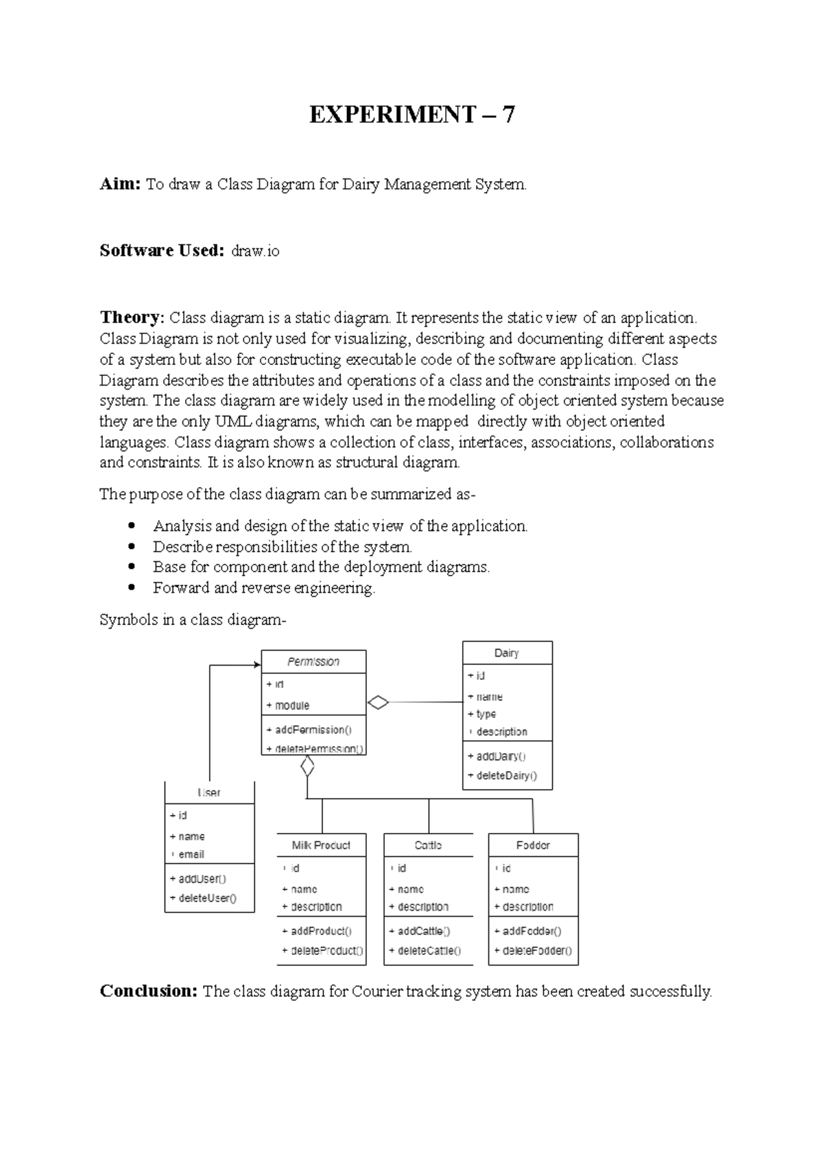 SE 7 class diagram - EXPERIMENT – 7 Aim: To draw a Class Diagram for ...