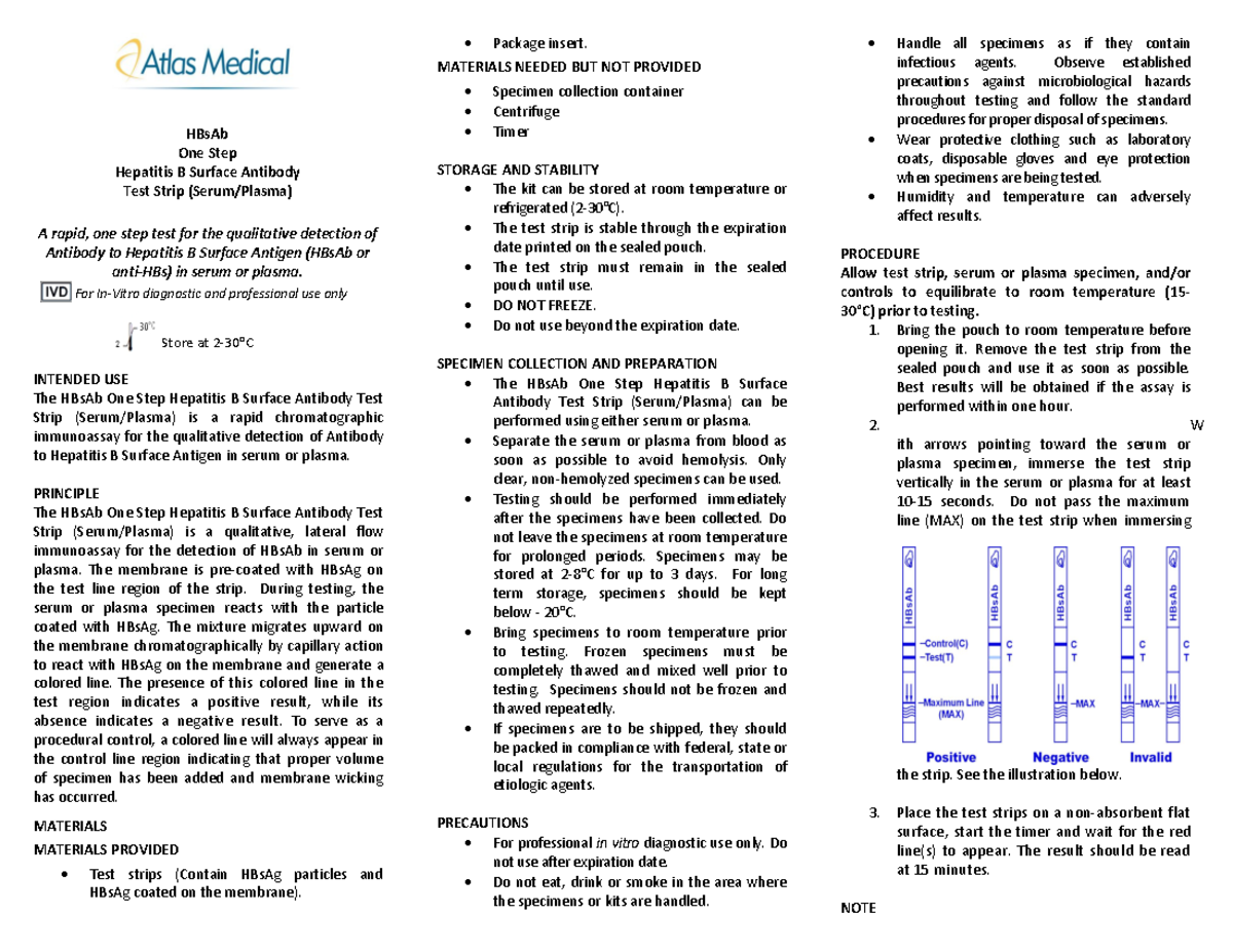 HBs Ab Package Insert - Summary - HBsAb One Step Hepatitis B Surface ...
