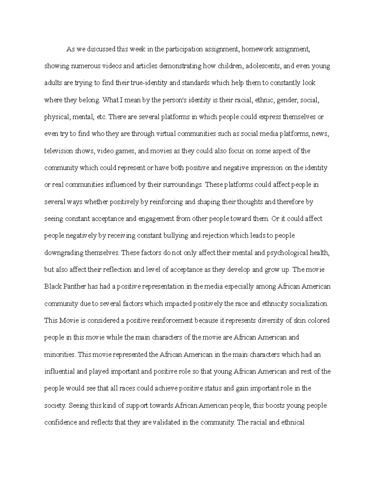 Week 13 homework assignment - As we discussed this week in the ...