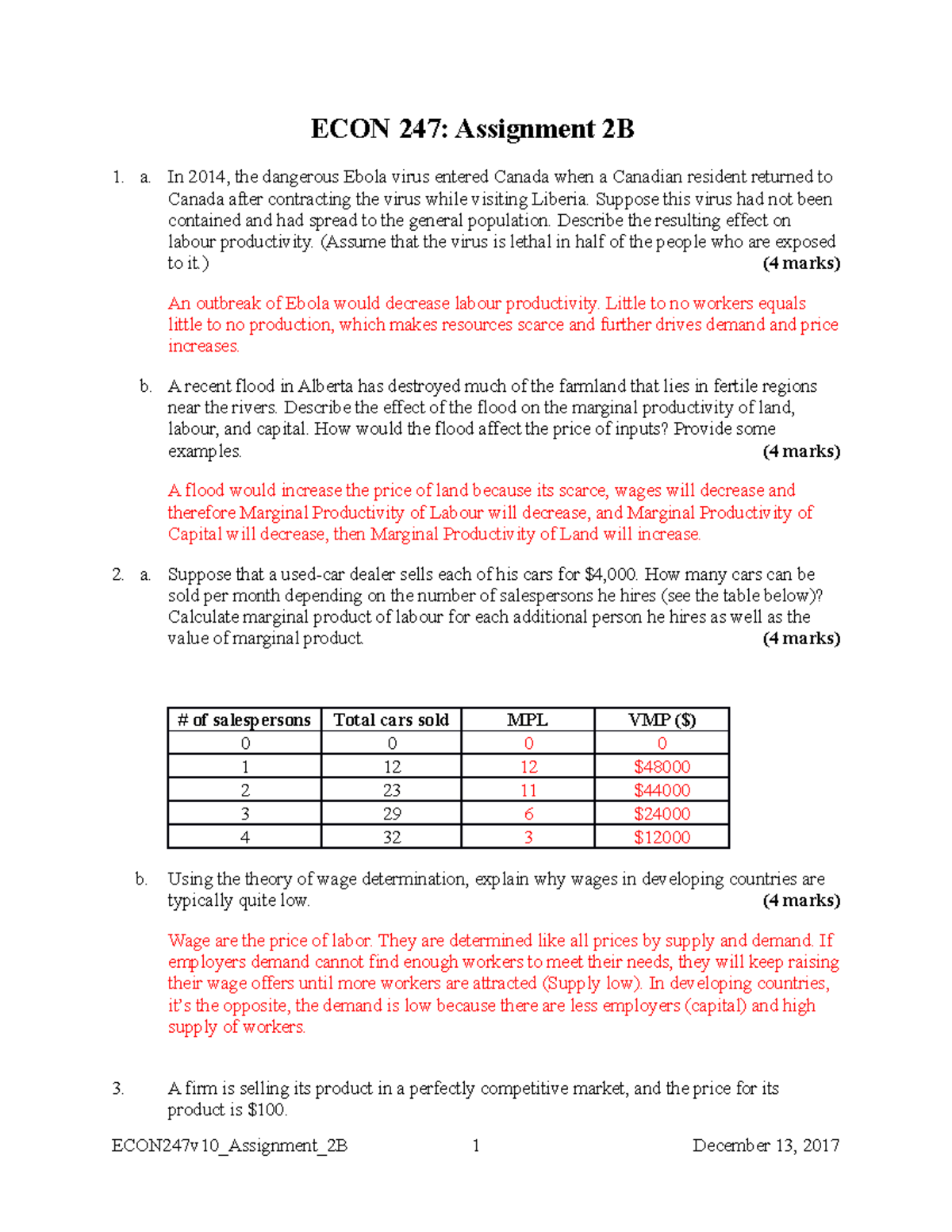 econ247 assign 2 unmarked with answers - ECON 247: Assignment 2B a. In ...