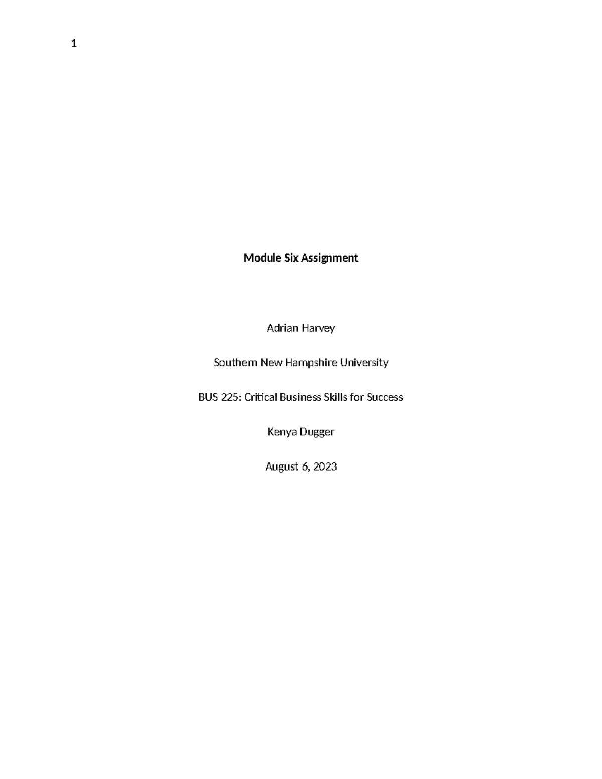 BUS225 Module Six Assignment - 1 Module Six Assignment Adrian Harvey ...