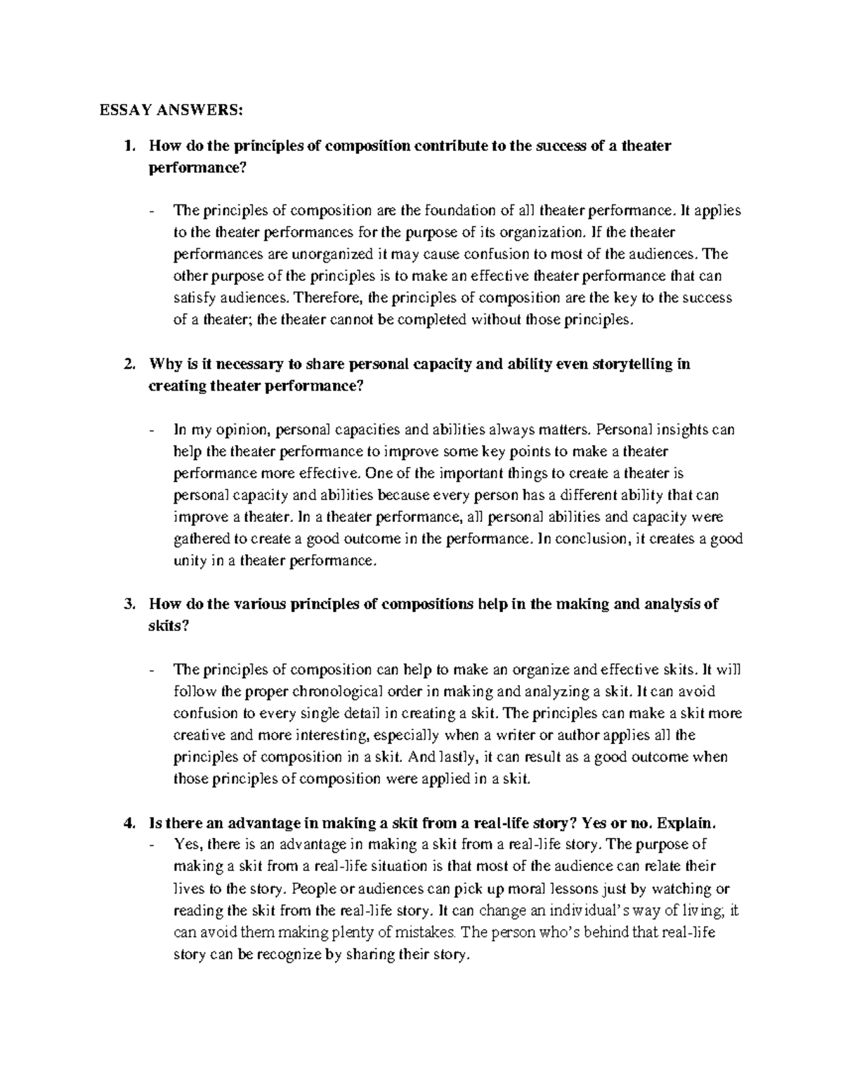 Essay Questions - ESSAY ANSWERS: How do the principles of composition ...