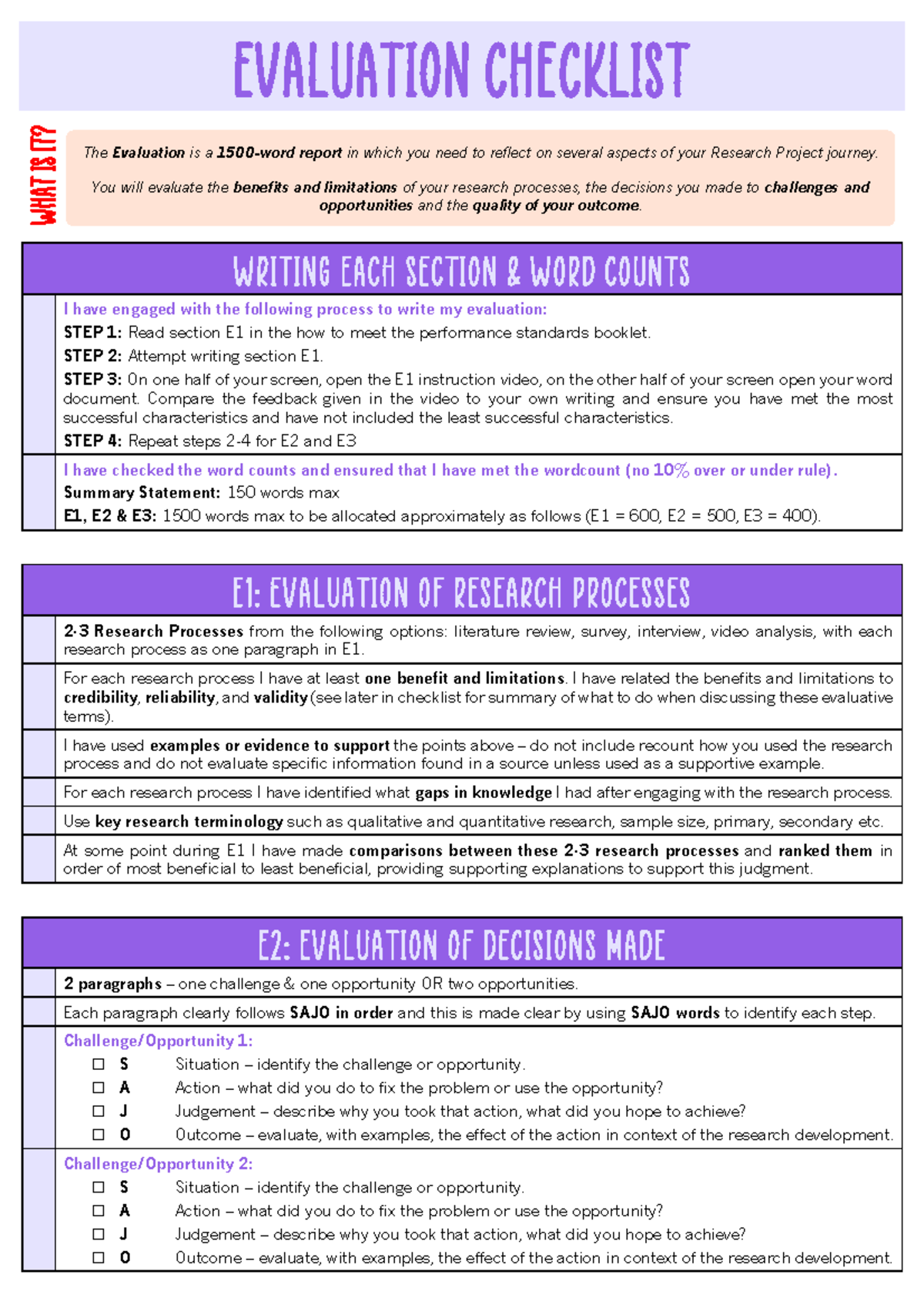 Evaluation Checklist - Report - EVALUATION checklist WRITING EACH ...