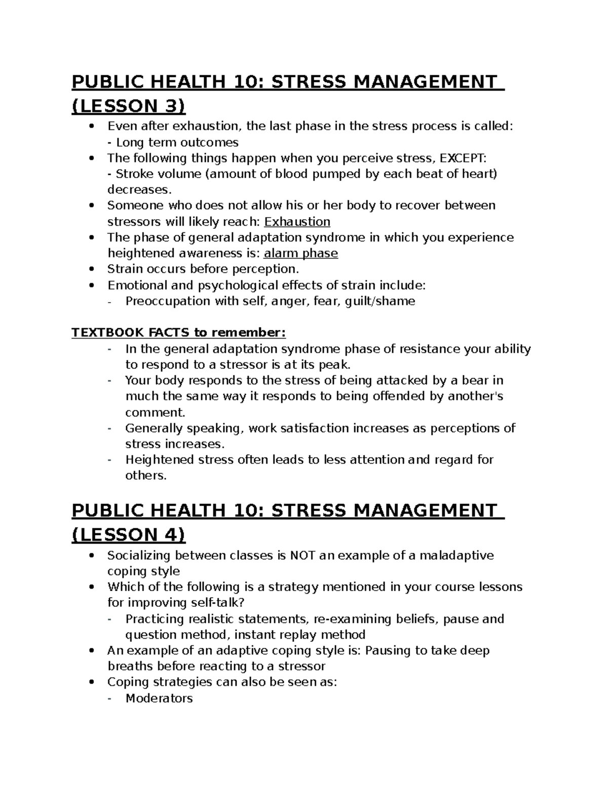 PH 10 (Lessons 3 & 4) - Lecture notes 3-4 - PUBLIC HEALTH 10: STRESS ...