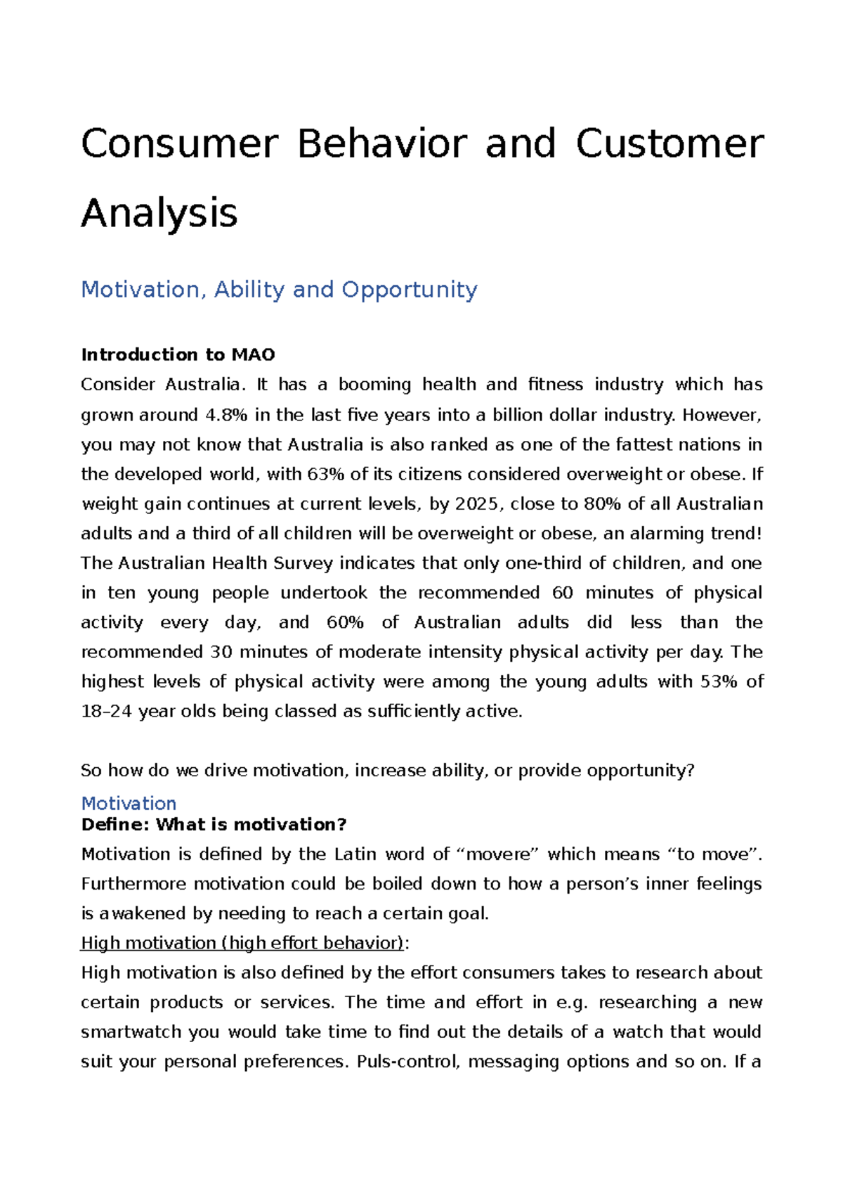 Noter - Motivation - Consumer Behavior and Customer Analysis Motivation ...