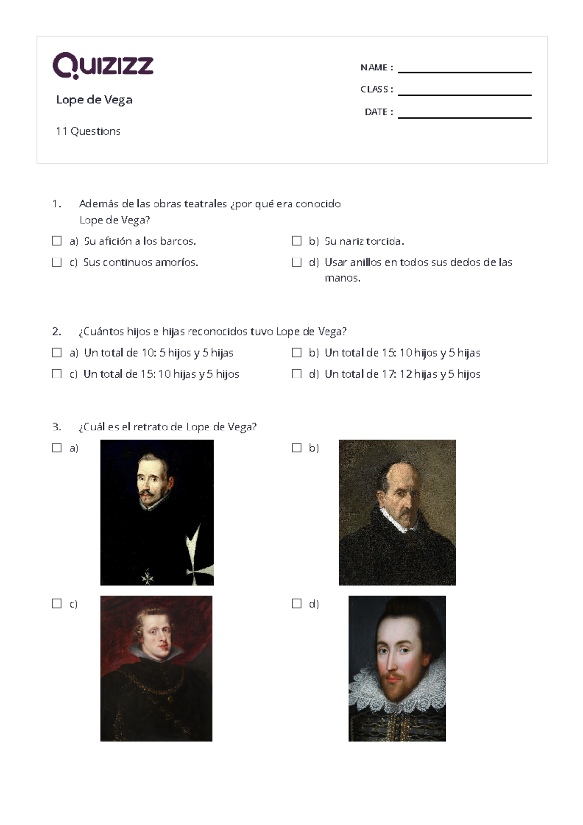 Lope de Vega Print - Quizizzgsregagrte