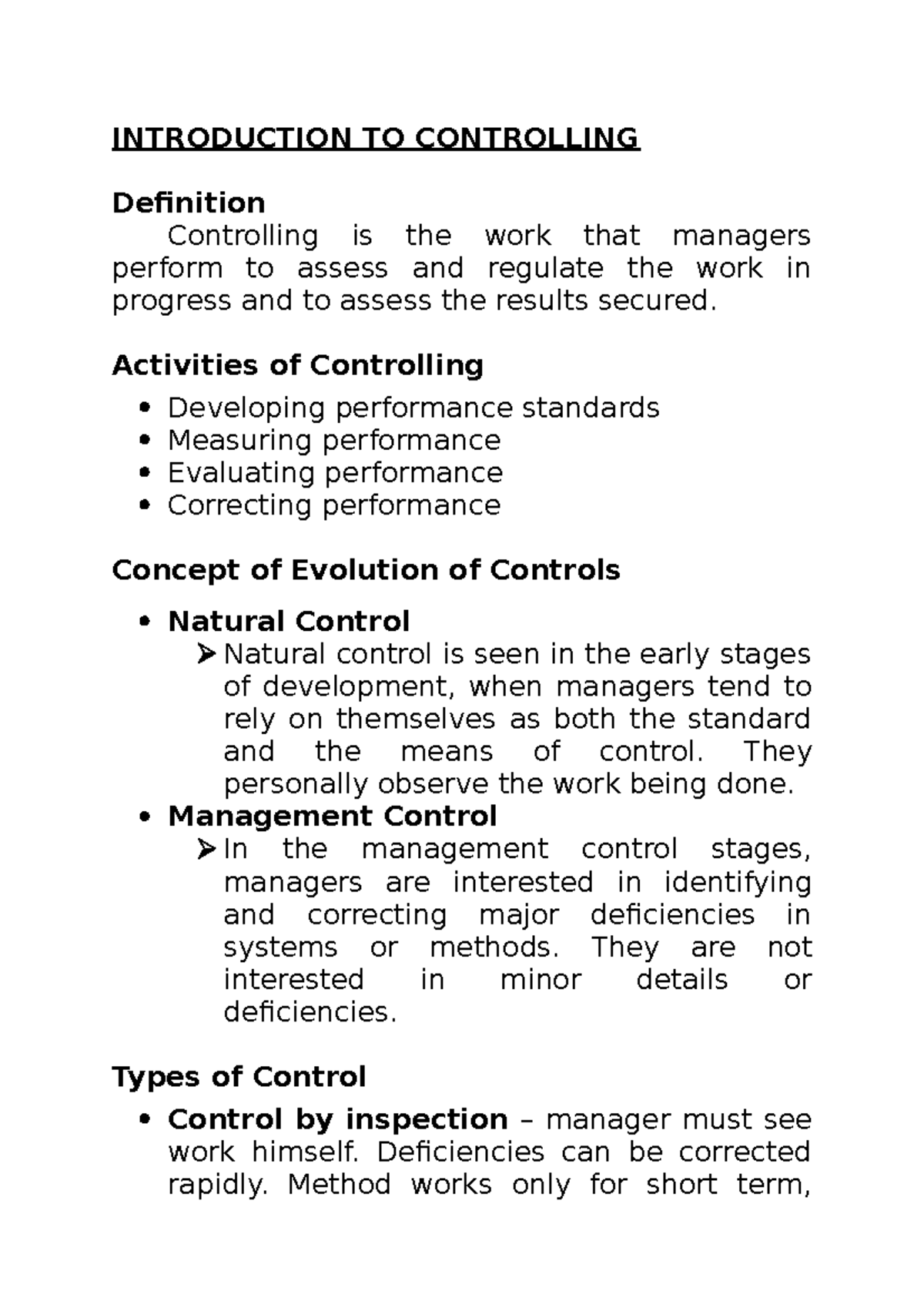 8th Handout Controlling Function Introduction To Controlling Definition Controlling Is The