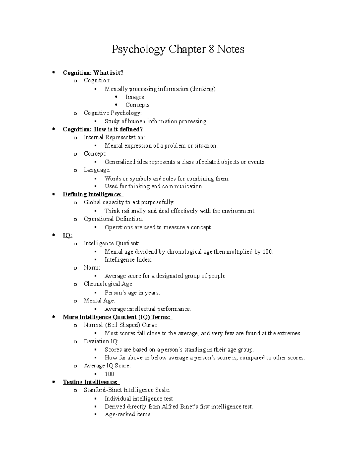 PSYC chapter 8 Notes - PSYC 1163 - UAFS - Studocu