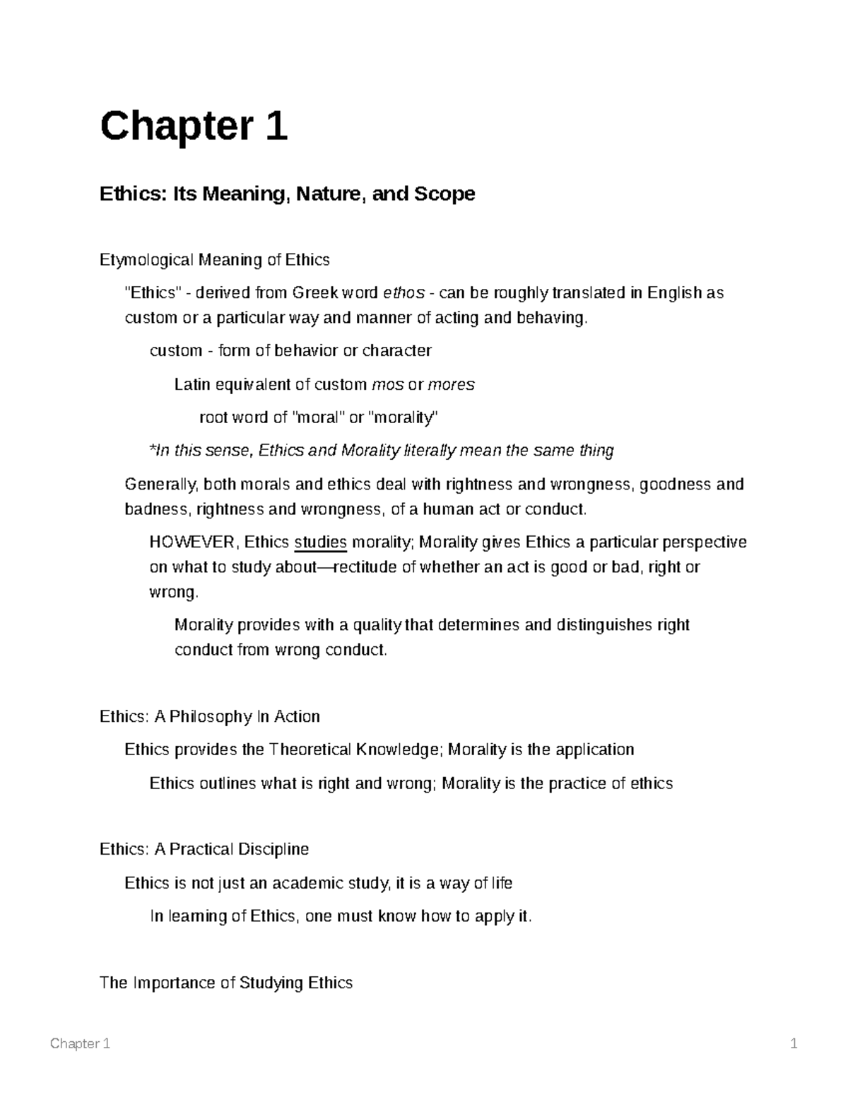 Chapter 1 - Ethics, Its Meaning, Nature, and Scope - Chapter 1 Ethics: Its Meaning, Nature, and ...