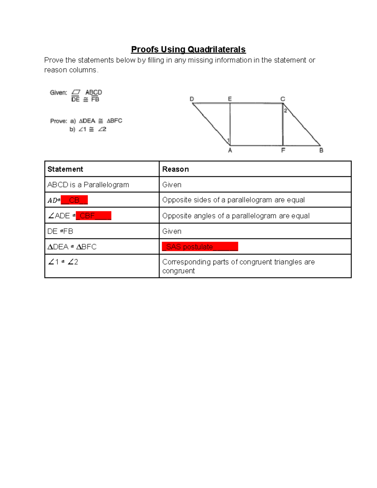 Proofs Using Quadrilaterals Practice - Proofs Using Quadrilaterals ...