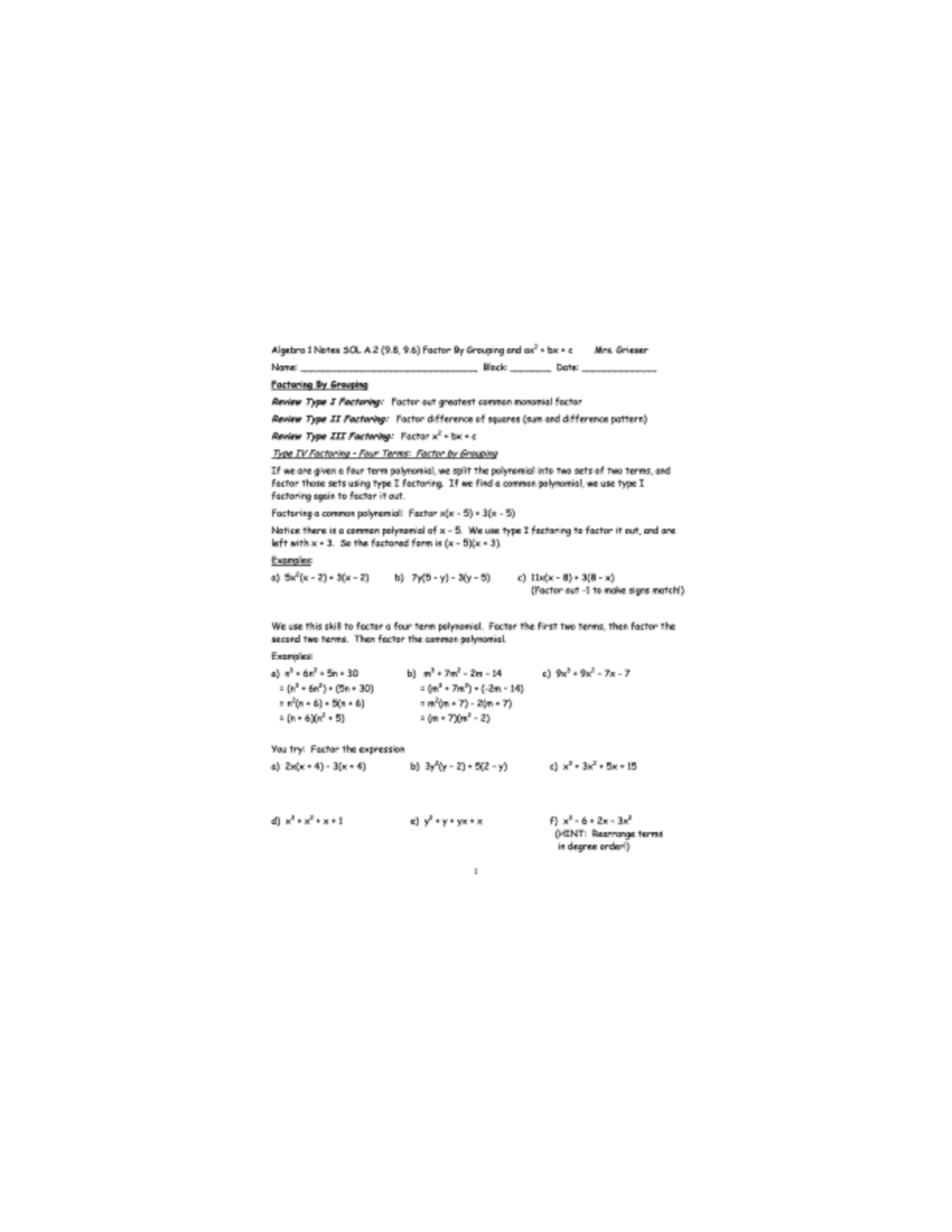 Algebra 3 - practice sheet and notes - MATH 1200 - Studocu