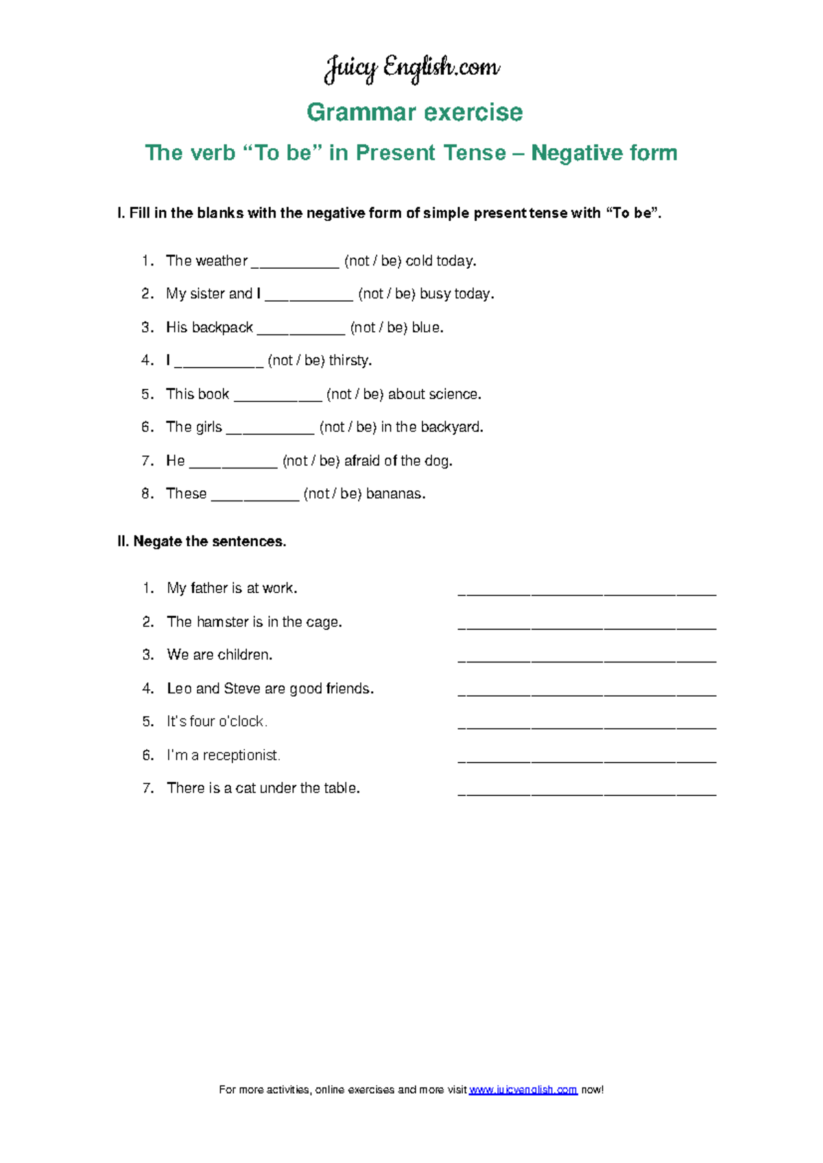 02 2 the verb to be negative - Juicy English For more activities ...