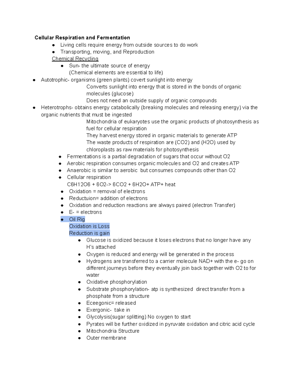 Chapter 9 - Cellular Respiration and Fermentation Living cells require ...