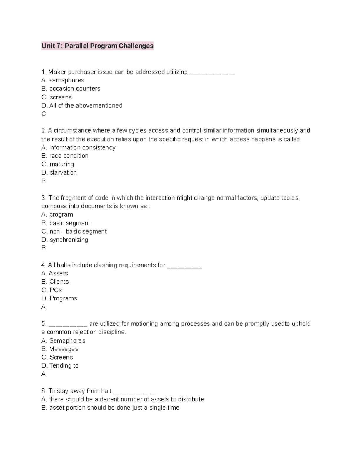 Unit 7 Parallel Program Challenges Unit 7parallel Program Challenges
