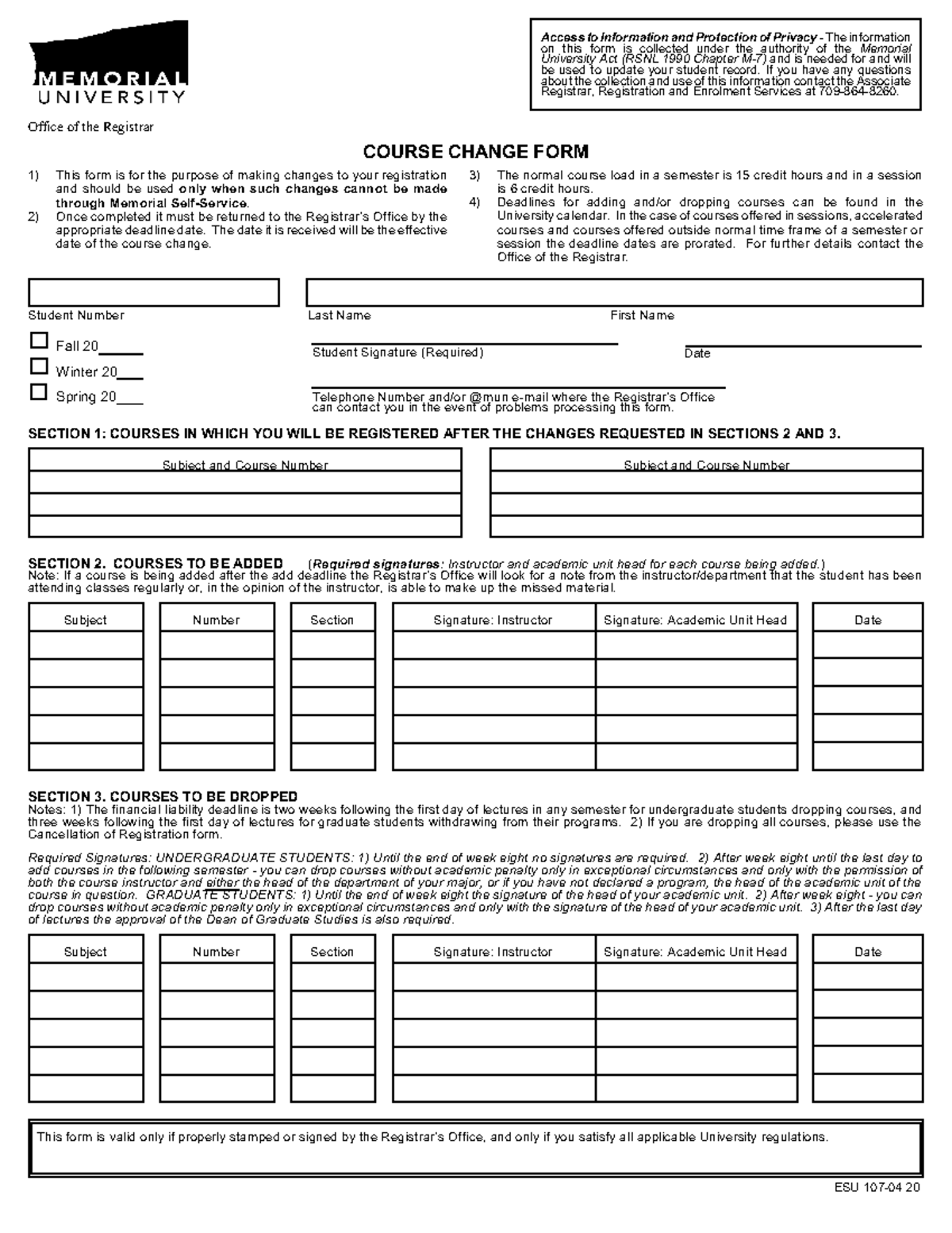 Course-Change (fillable) - Office of the Registrar COURSE CHANGE FORM ...