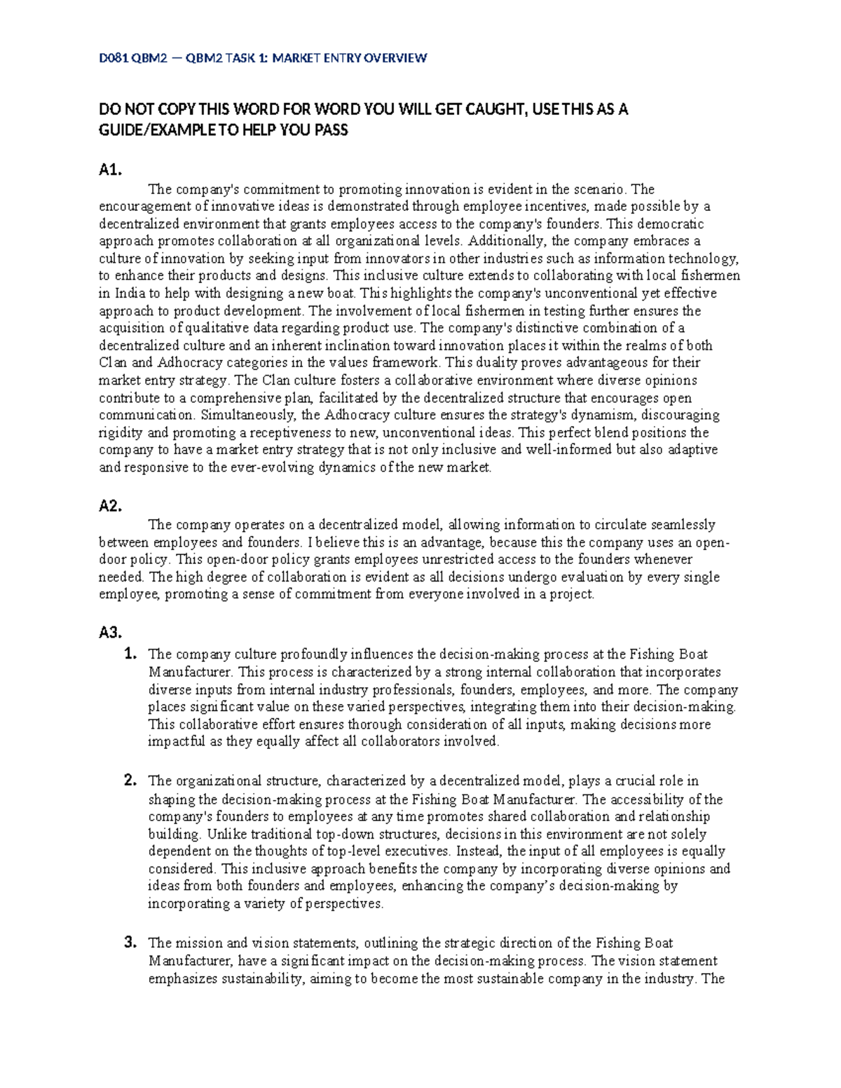 D081 Task 1 Passed example - DO NOT COPY THIS WORD FOR WORD YOU WILL ...