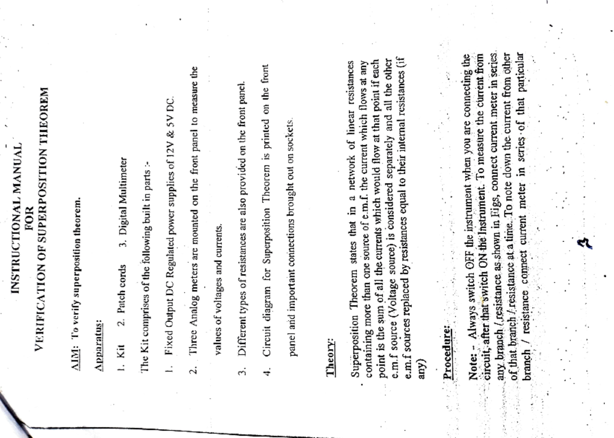Electrical superposition - INSTRUCTIONAIL MANUAL FOR VERIFICATION OF ...