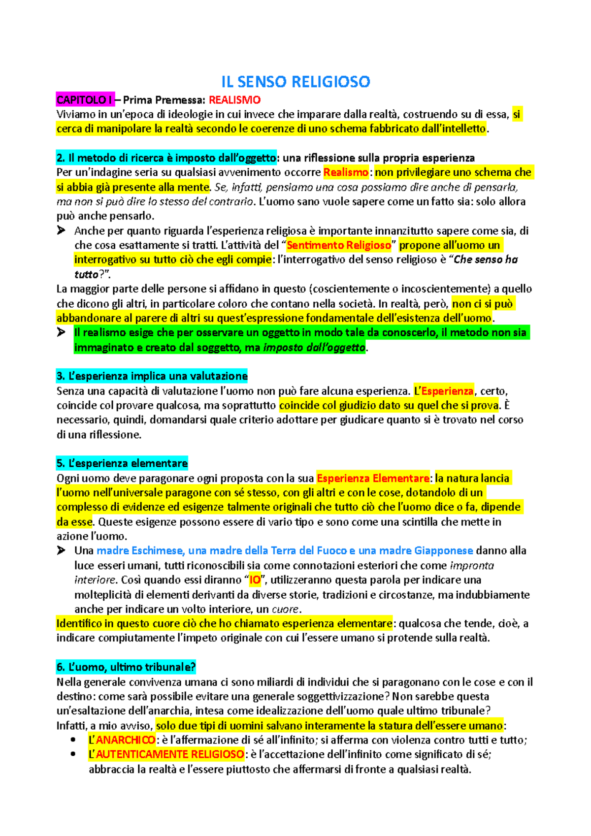 IL Senso Religioso - Esame con Alberto, esclusi capitoli non richiesti ...