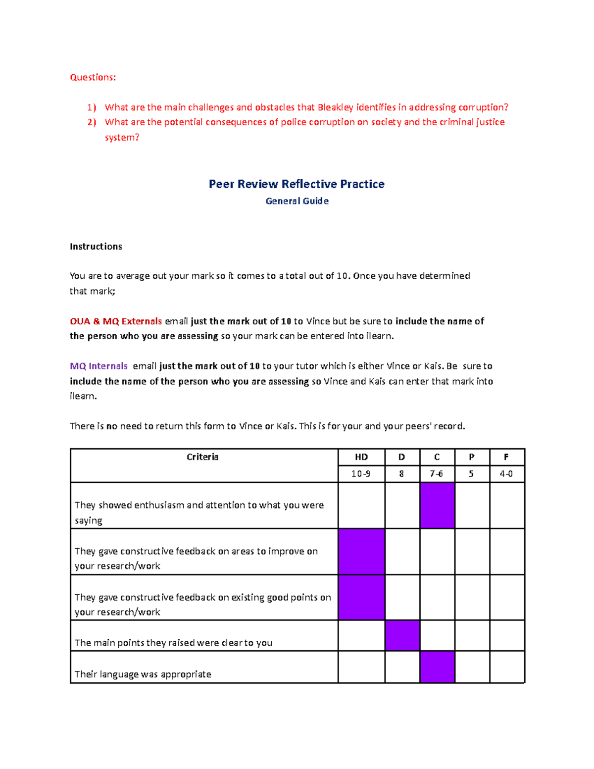 Peer reviw - PEER REVIEW TASKS - Questions: 1) What are the main ...