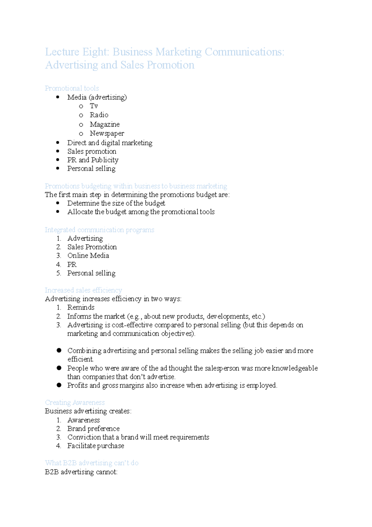 Lecture Eight - Advertising 2. Sales Promotion 3. Online Media 4. PR 5 ...