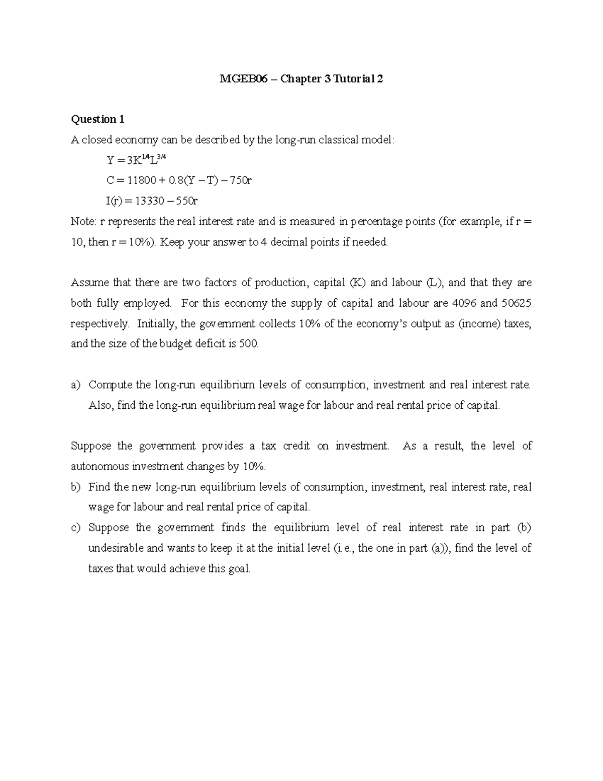 Chapter 3 Tutorial 2 - MGEB06 – Chapter 3 Tutorial 2 Question 1 A ...