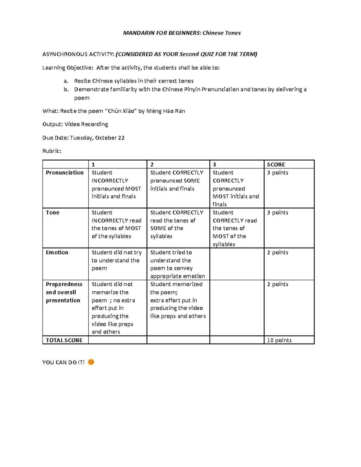 Poem Recitation (New Rubric) - MANDARIN FOR BEGINNERS: Chinese Tones ...