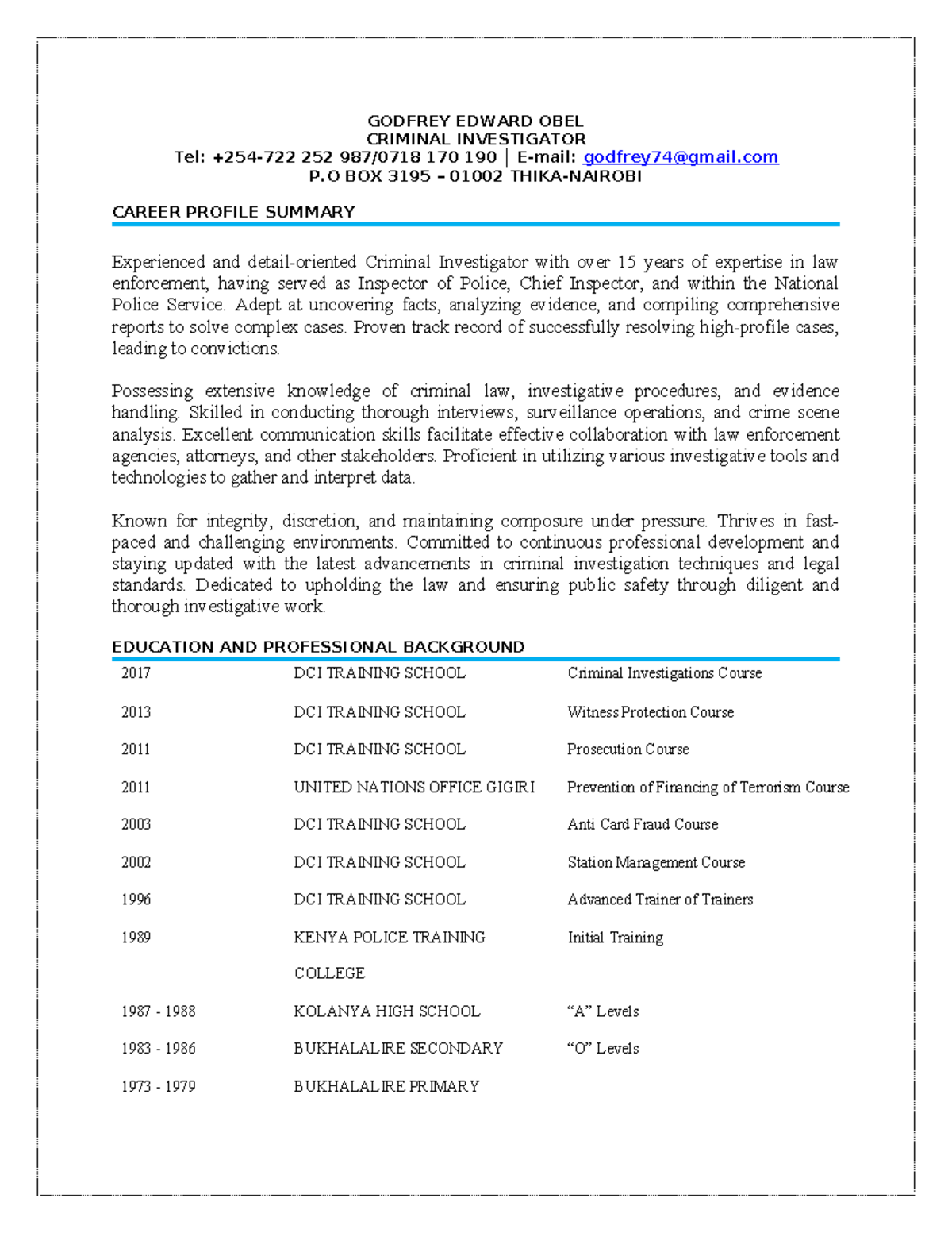 how to create a professional cv using new format - GODFREY EDWARD OBEL ...