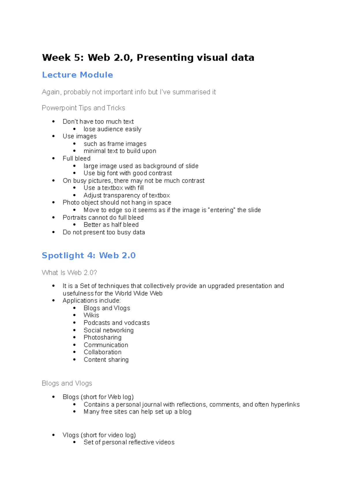 Lecture 5forintroIT - Week 5: Web 2, Presenting visual data Lecture Module Again, probably not ...