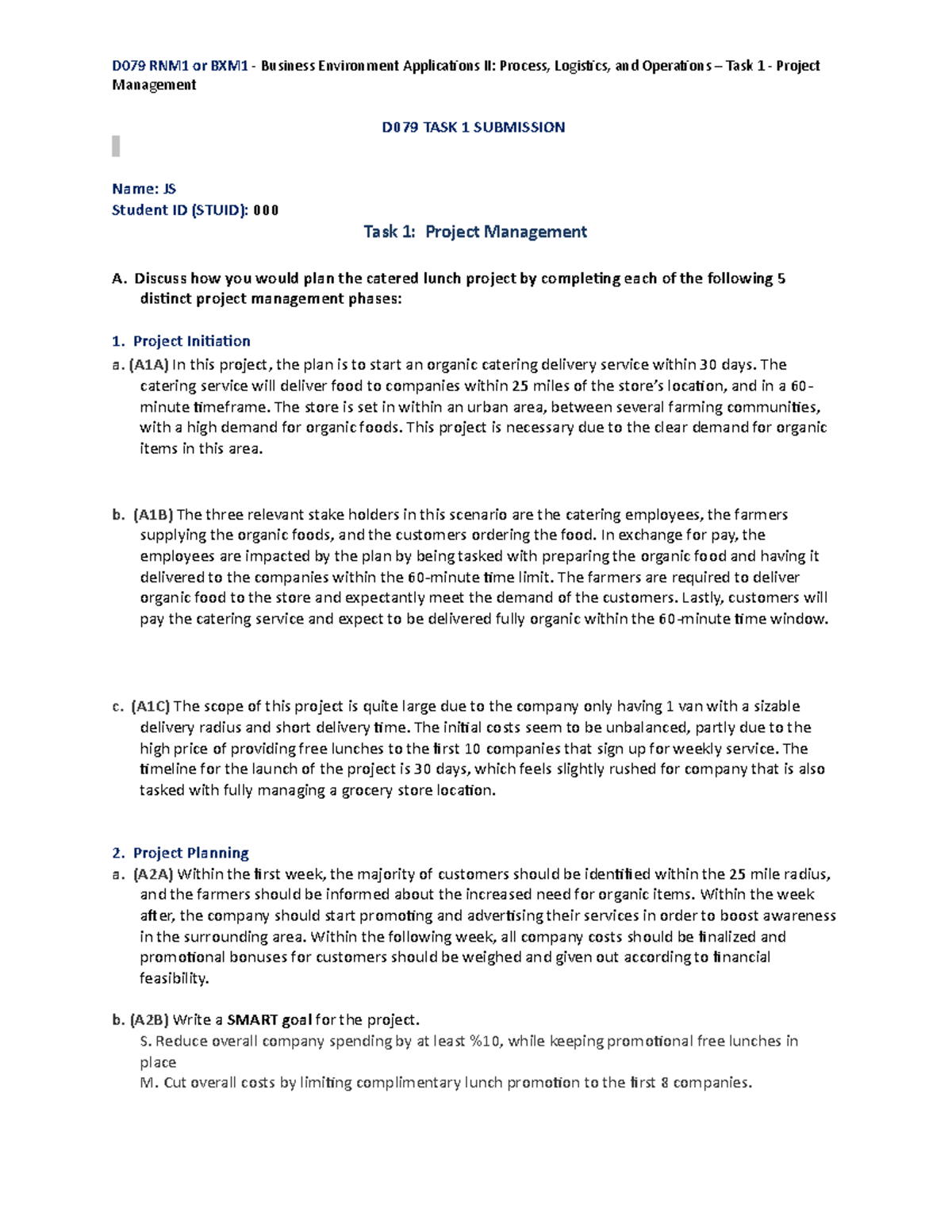 D079 Task 1 Assignment Passed - D079 RNM1 or BXM1 - Business ...