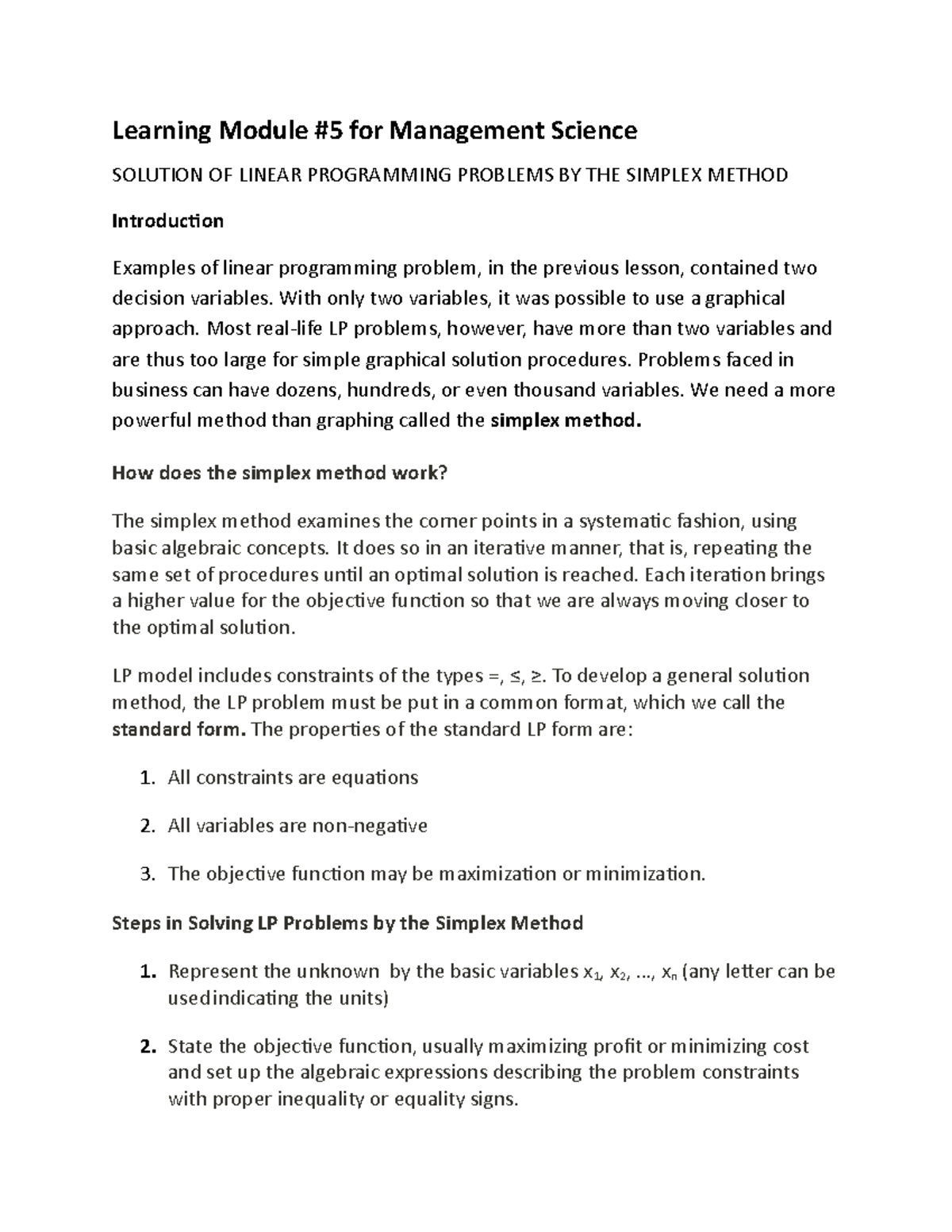 Learning Module - With only two variables, it was possible to use a ...