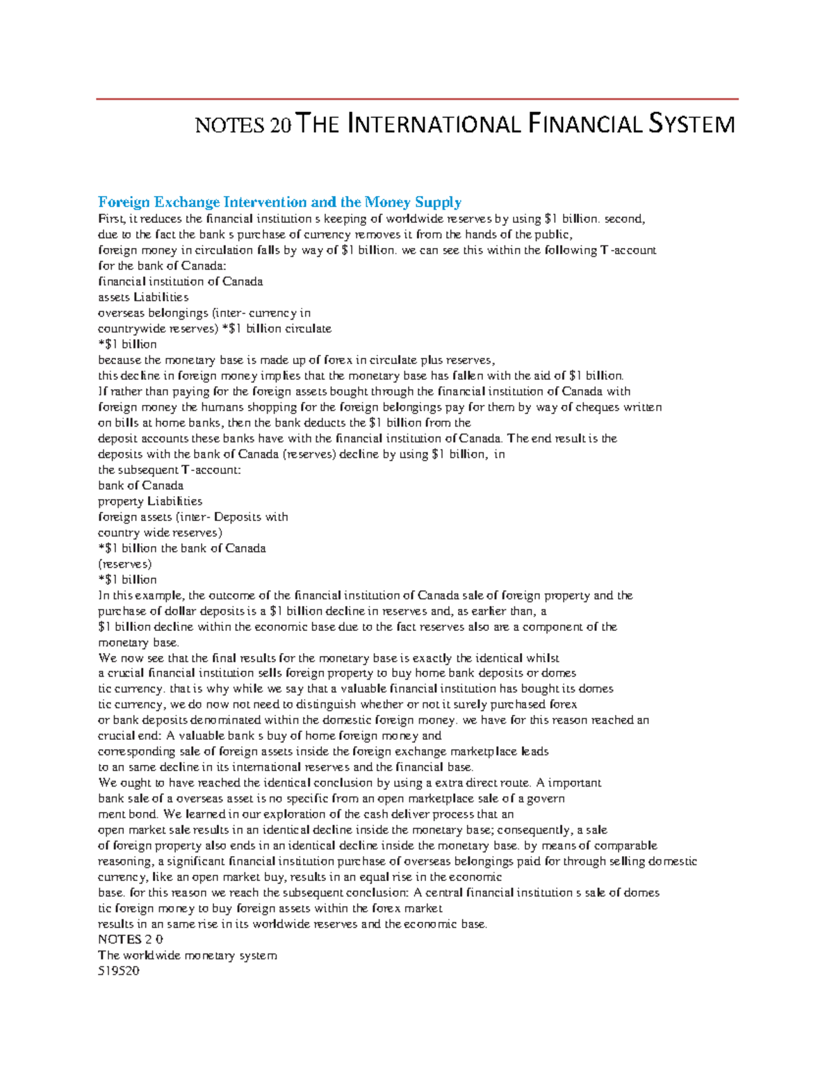 Notes 20 The International Financial System - NOTES 20 THE ...