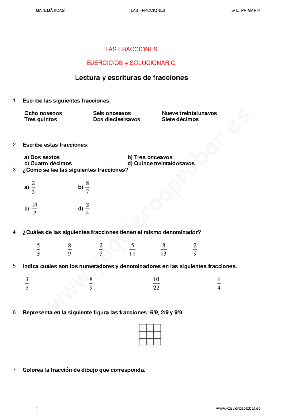 23053 - matematicos - LAS FRACCIONES EJERCICIOS + SOLUCIONARIO Lectura ...