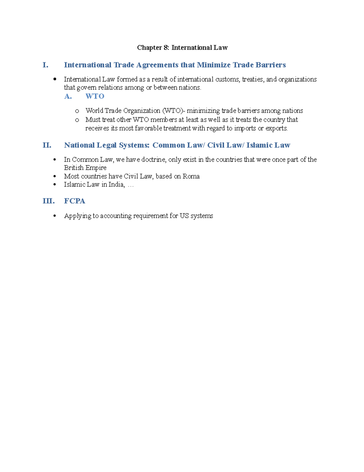 Chapter 8 - Chapter 8: International Law I. International Trade ...