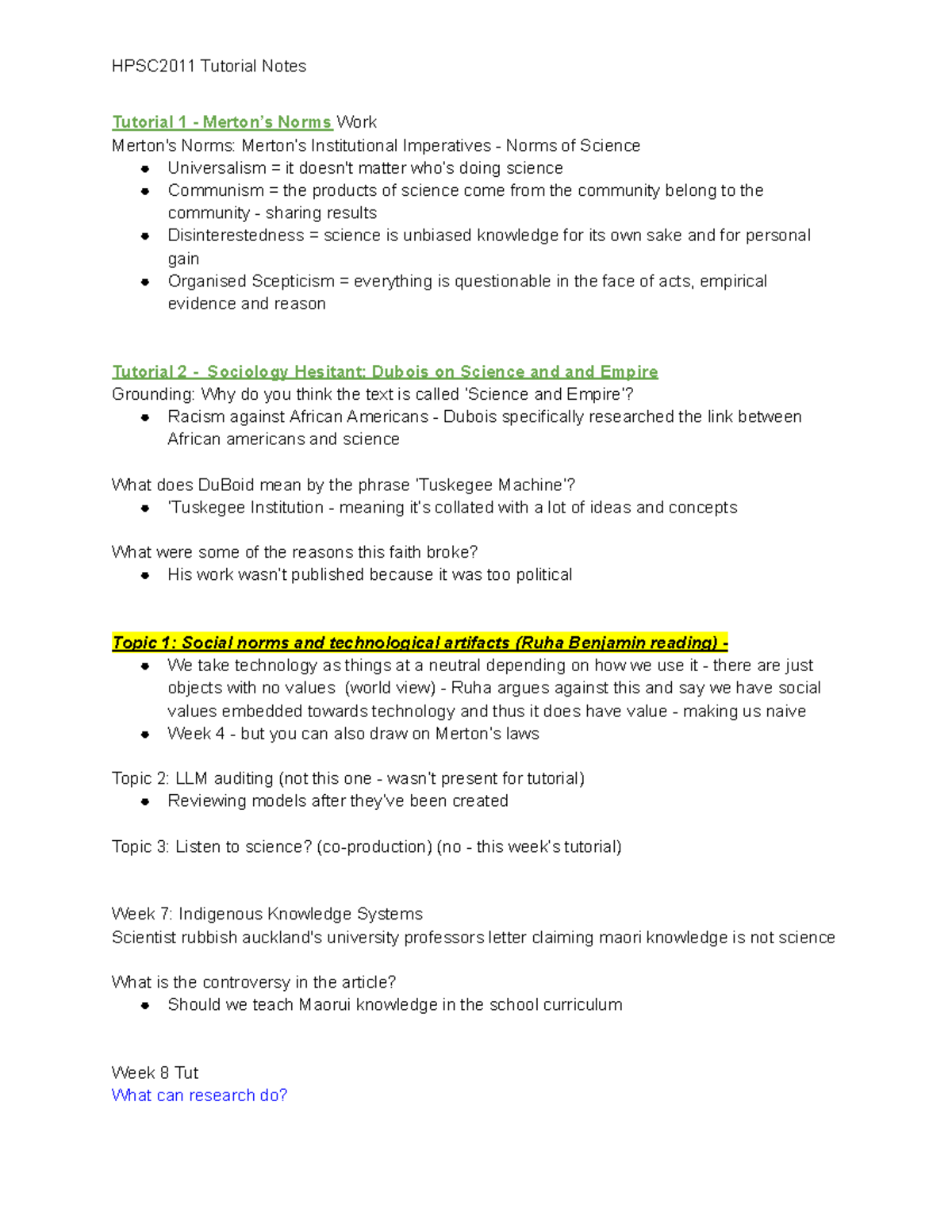 Science, Ethics and Society - HPSC2011 Tutorial Notes Tutorial 1 ...