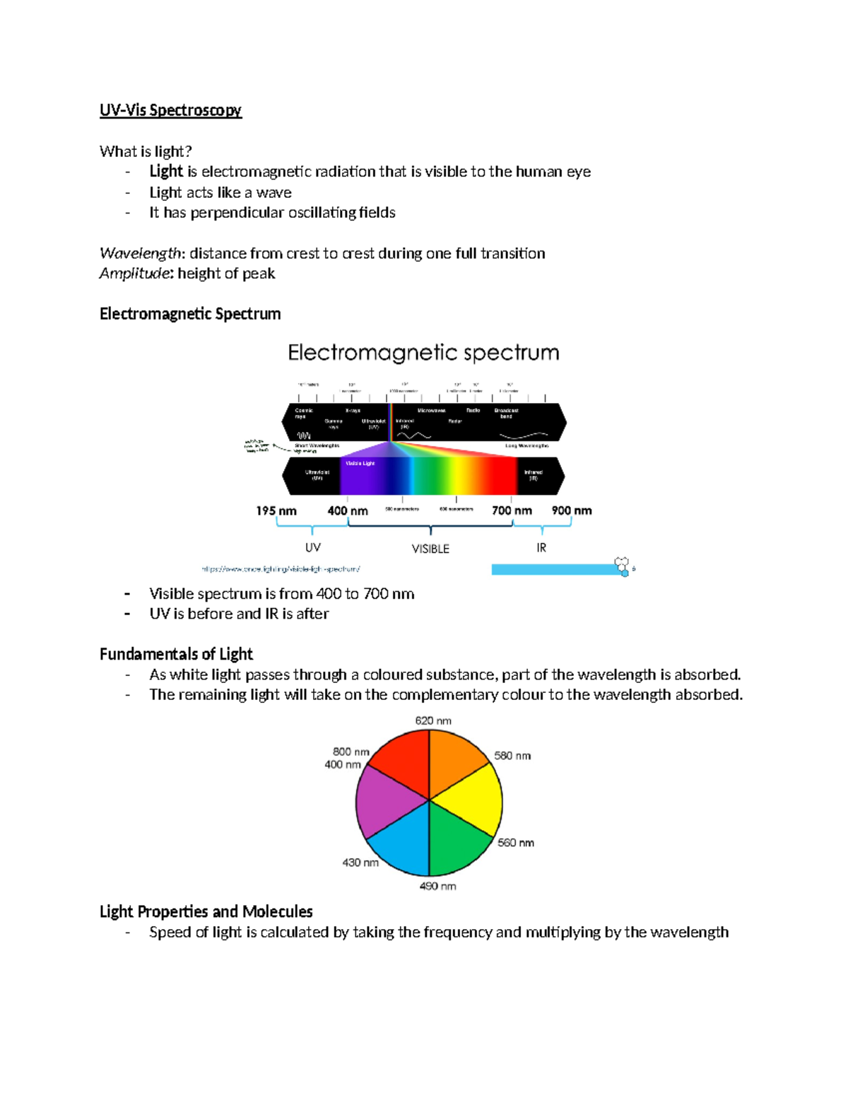 1 - UV-Vis - UV VIs notes - UV-Vis Spectroscopy What is light? - Light ...