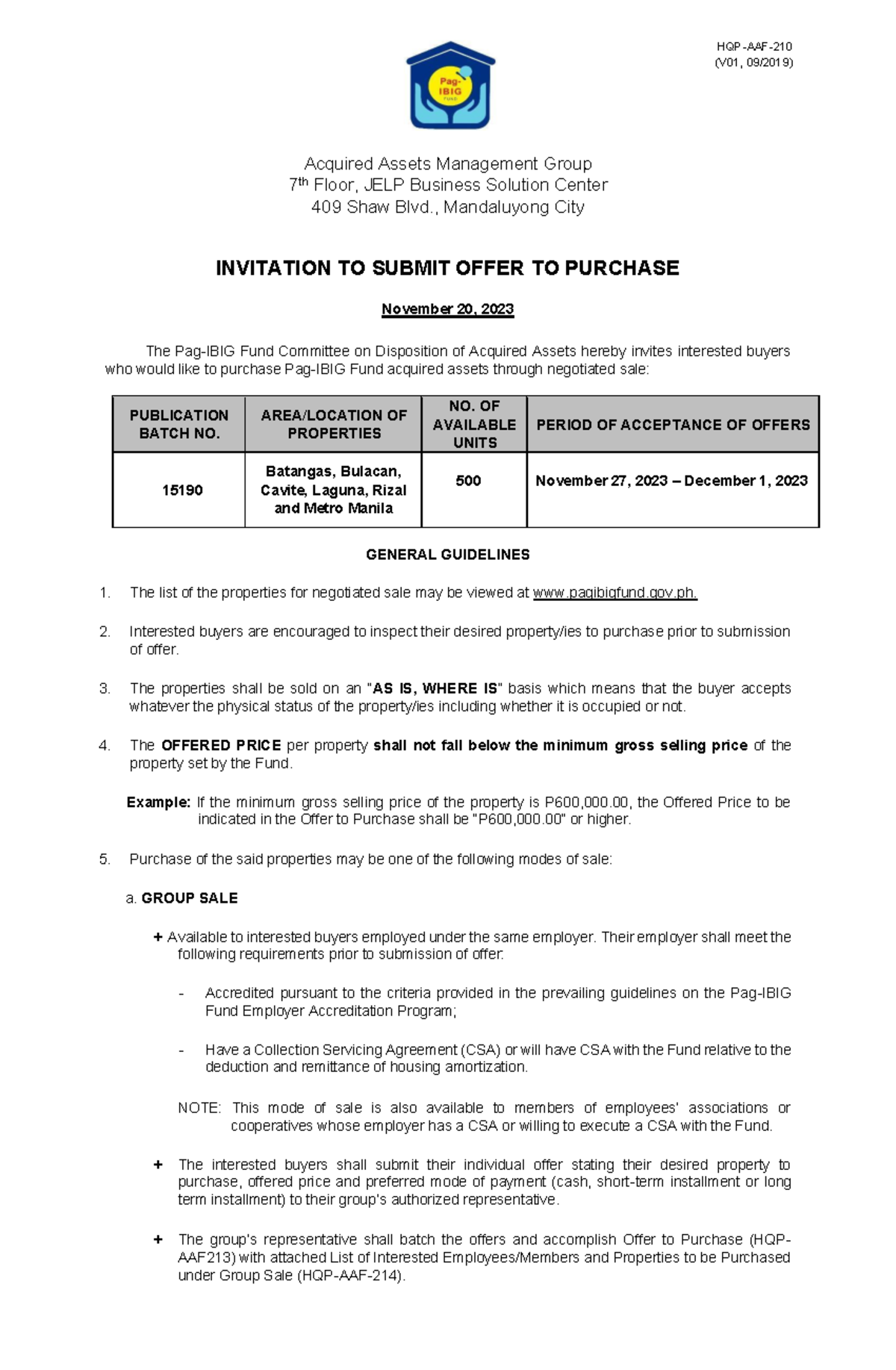 NCR Nego Sale Batch 15190 112023 - (V01, 09/2019) Acquired Assets ...