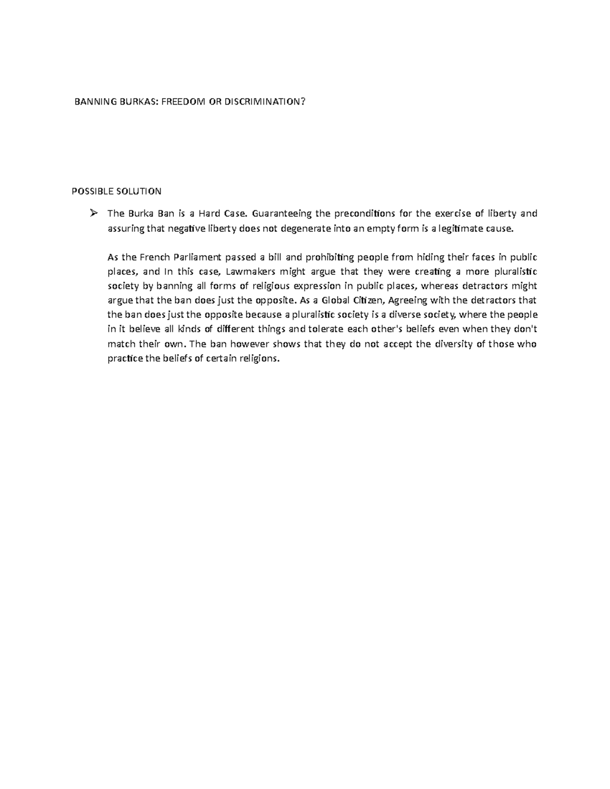 Banning Burkas - Essay - BANNING BURKAS: FREEDOM OR DISCRIMINATION ...