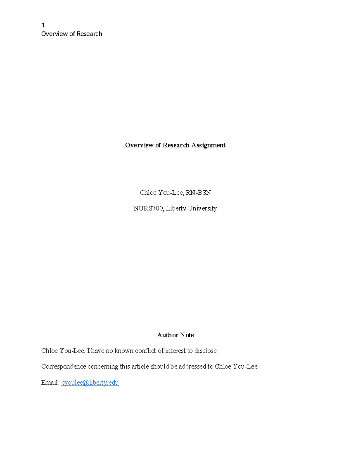 NURS700 Assignment 1 - Overview of Research Overview of Research ...