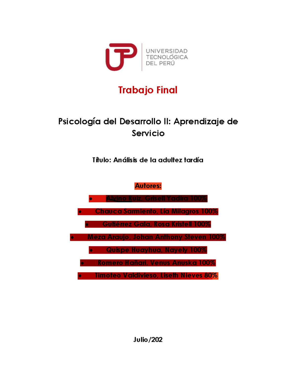 TF Informe - trabajo final - Trabajo Final PsicologÌa del Desarrollo II: Aprendizaje de Servicio ...