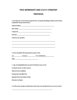 Sample pico - research pico questions - Adapted from the PICOT Questions Template; Ellen - Studocu
