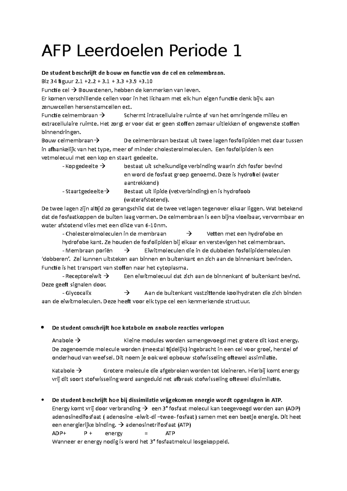 AFP-Leerdoelen - Samenvatting Klinisch Redeneren - AFP Leerdoelen Periode 1 De student ...