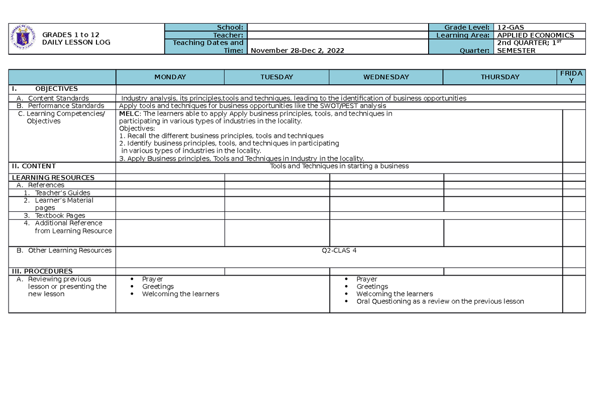 ECON NOv 21-25 2022 - Daily Lesson of Senior high school economics ...