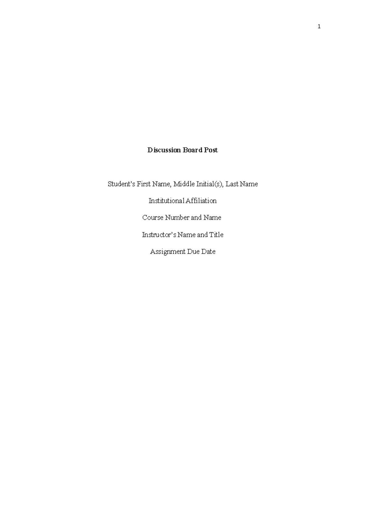 Nursing - Discussion Board Post Student’s First Name, Middle Initial(s ...