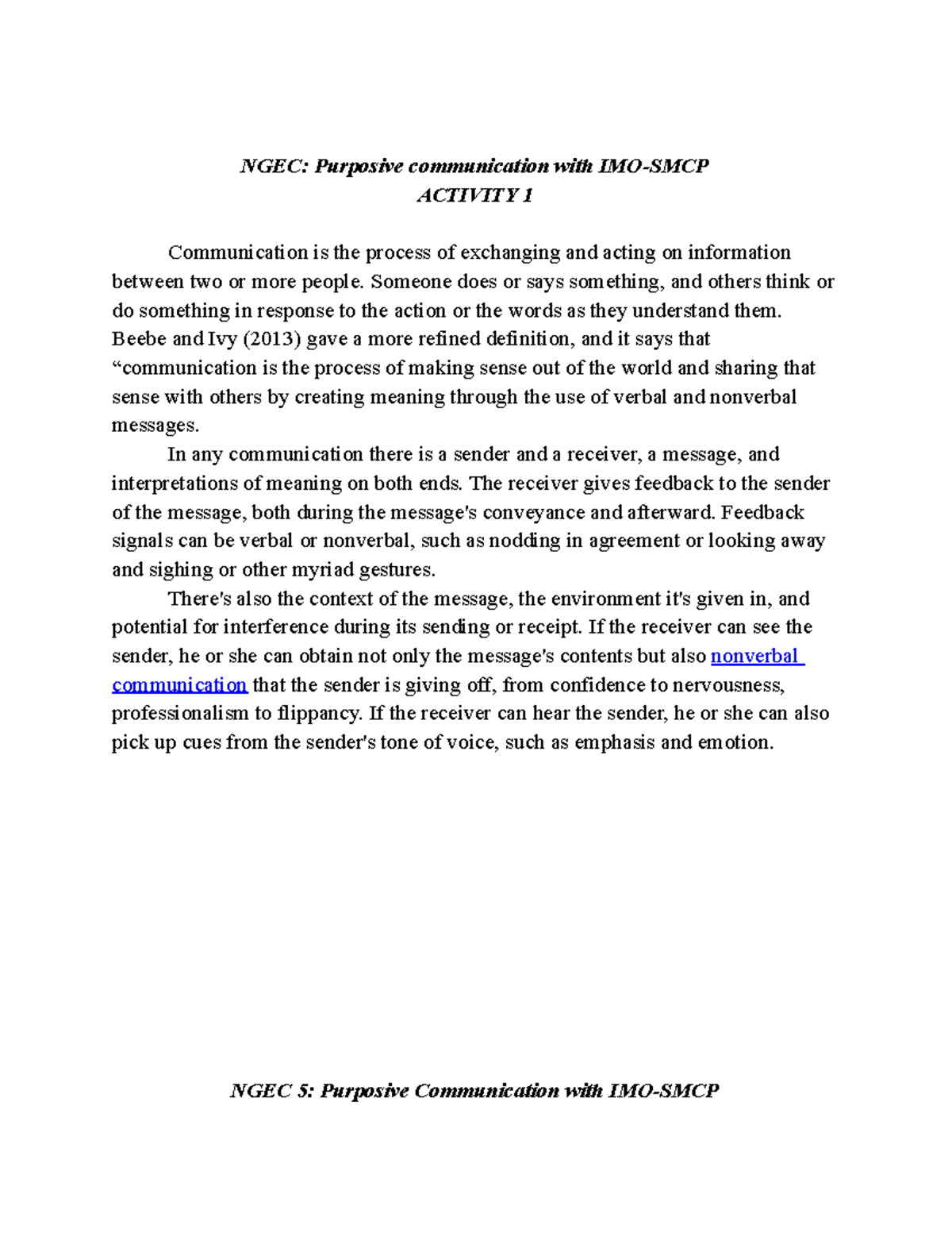 Purpossive communication with IMO - NGEC: Purposive communication with ...