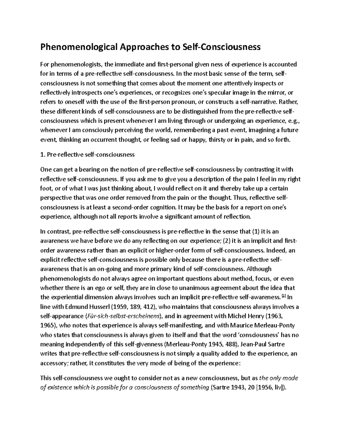 Lecture in Phenomenological Approaches to Self-Consciousness ...