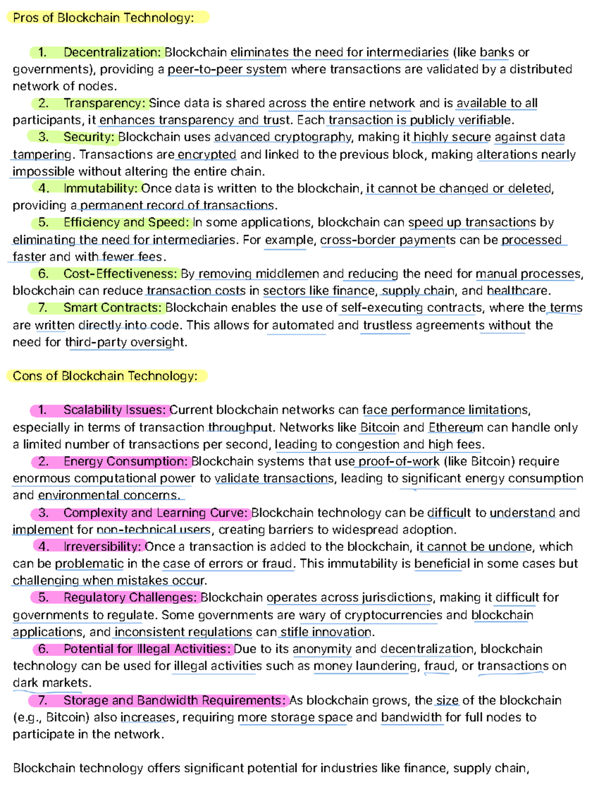 Note 17 Oct 2024 - Blockchains - Pros of Blockchain Technology: 1 ...
