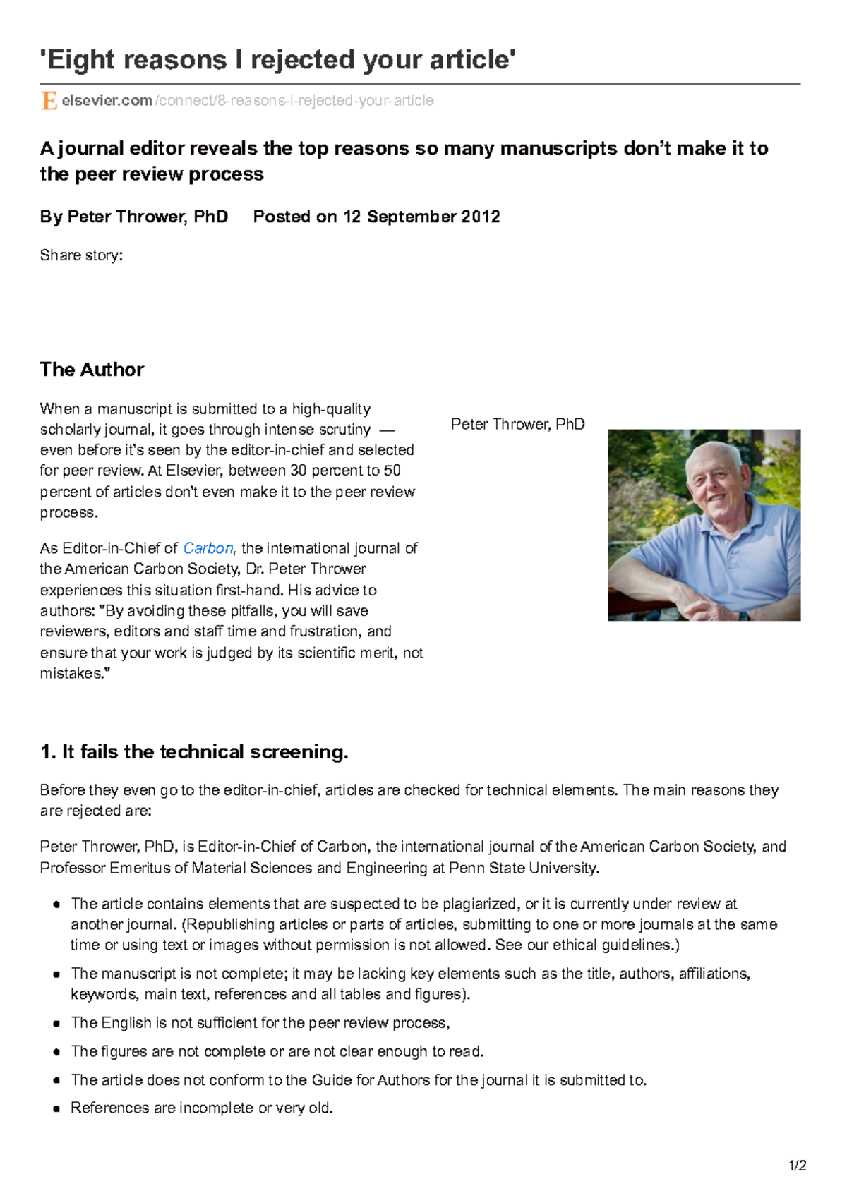 Elsevier.com-Eight reasons I rejected your article - Peter Thrower, PhD ...