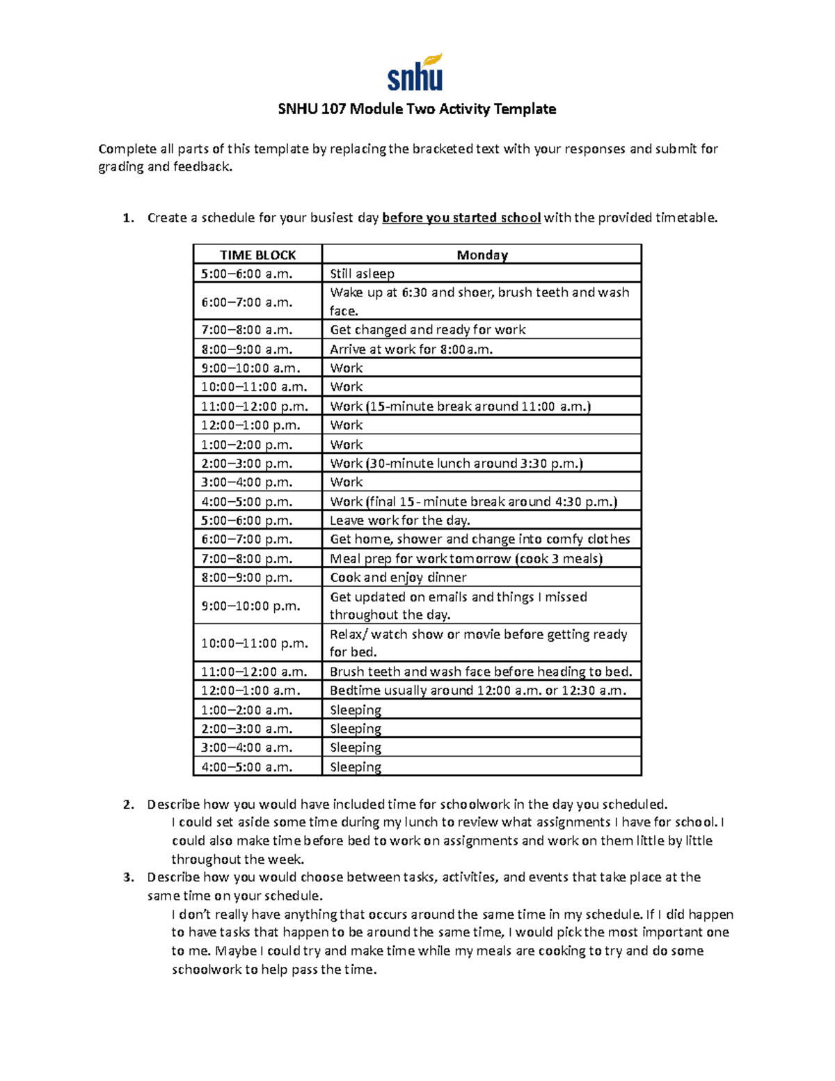 Module Two Activity Template - SNHU 107 Module Two Activity Template ...